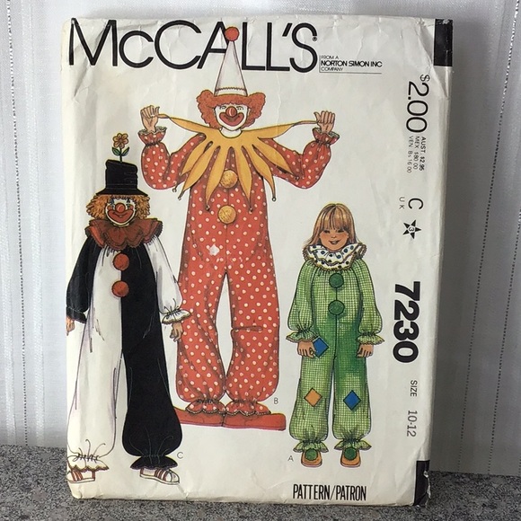 McCall's | Costumes | Vtg Mccalls Clown Costume Boys And Girls Pattern ...